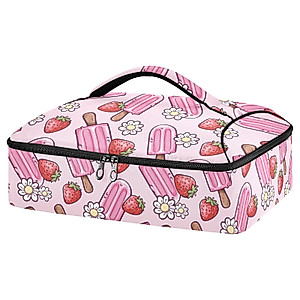 Kcldeci Insulated Thermal Food Carrier Insulated Casserole Carrier for Hot or Cold Food,Ice Cream Sticks Strawberries Insulated Tote Bag for Potluck Cookouts Parties Picnic,Lasagna Lugger