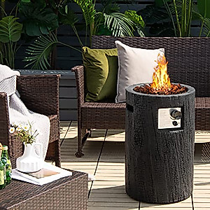 Giantex Fire Pit Outdoor 16’’ Electronic Ignition Round Fireplace with 30,000 BTU Heat Output, Lava Rocks, Instant Touch-up Pen, Waterproof Cover, for Patio, CSA Certified Fire Pits for Outside(Black)