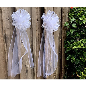 Large Assembled White Wedding Pew Bows - 10" Wide, Set of 6, Tulle Wedding Bows, Mother's Day, Reception, Aisle Decoration, Bridal Shower, Anniversary, Birthday, Fundraiser, Wedding Event