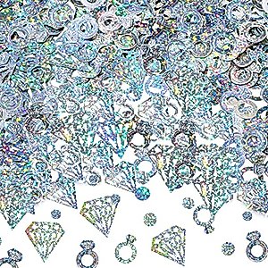 2.1 Oz/ 60 g Holographic Wedding Ring Confetti Glitter Diamond Confetti Wedding Party Table Confetti Engagement Ring Confetti Decor for Bridal Shower Engagement Wedding Valentines Day Cake Table Decor
