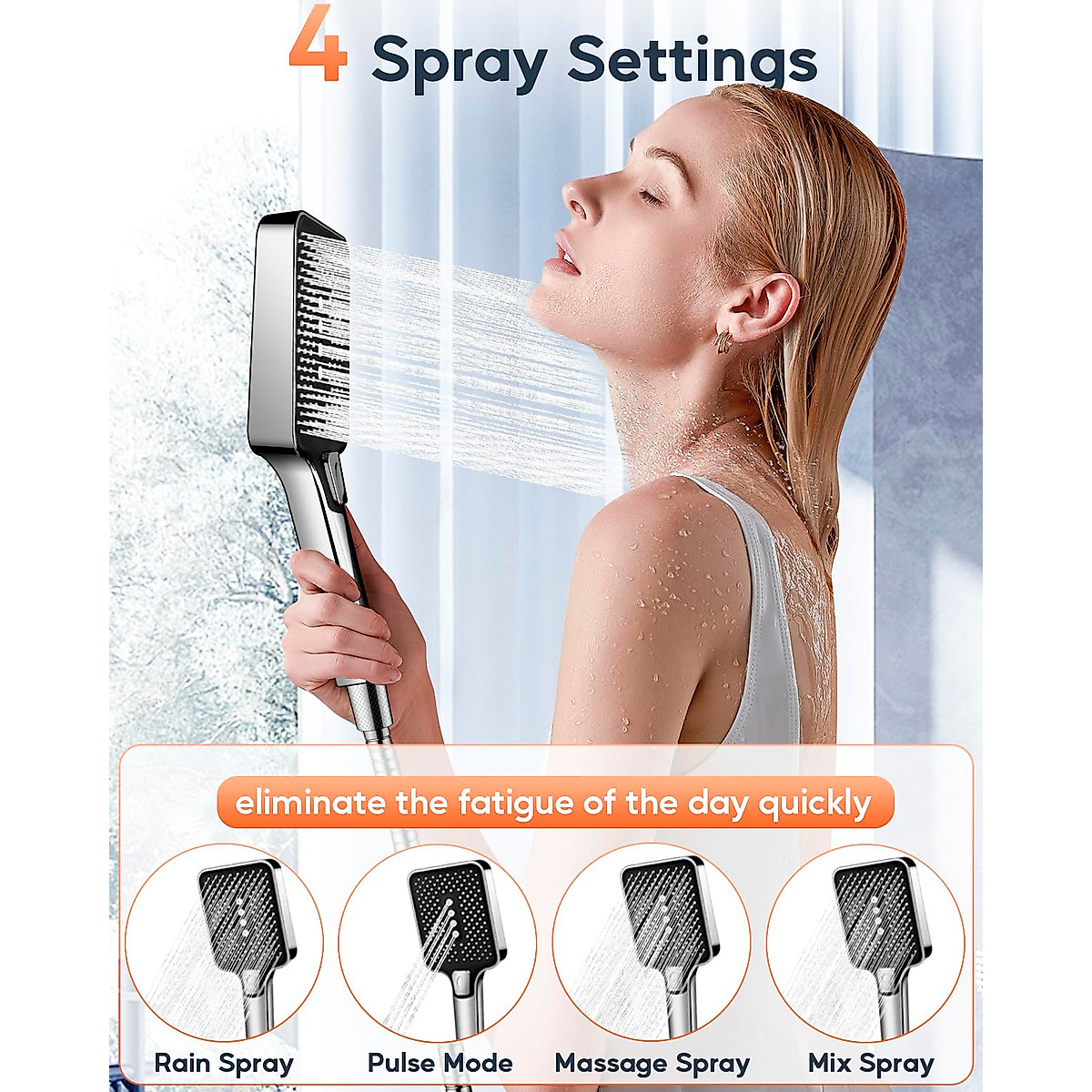 Rain Shower Head with Handheld Combo, High Pressure 12 Inch Rainfall Shower Head with 4 Spray Handheld Shower Heads, Upgrade 12'' Shower Extension Arm for Adjust Up & Down Flexible, Stainless Steel