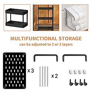 AntDesign Slim Storage Cart, 3-Tier Organizers Mobile Shelving Unit Utility Cart Tower Rack for Bathroom Laundry Narrow Places (Black)