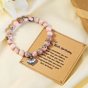 MIXJOY Happy Birthday Gifts for 5-25 Year Old Girls, Birthday Braided Beads Bracelet Gifts for Age 5 to 25 Daughter Granddaughter Niece, Medium, Stainless Steel, no gemstone