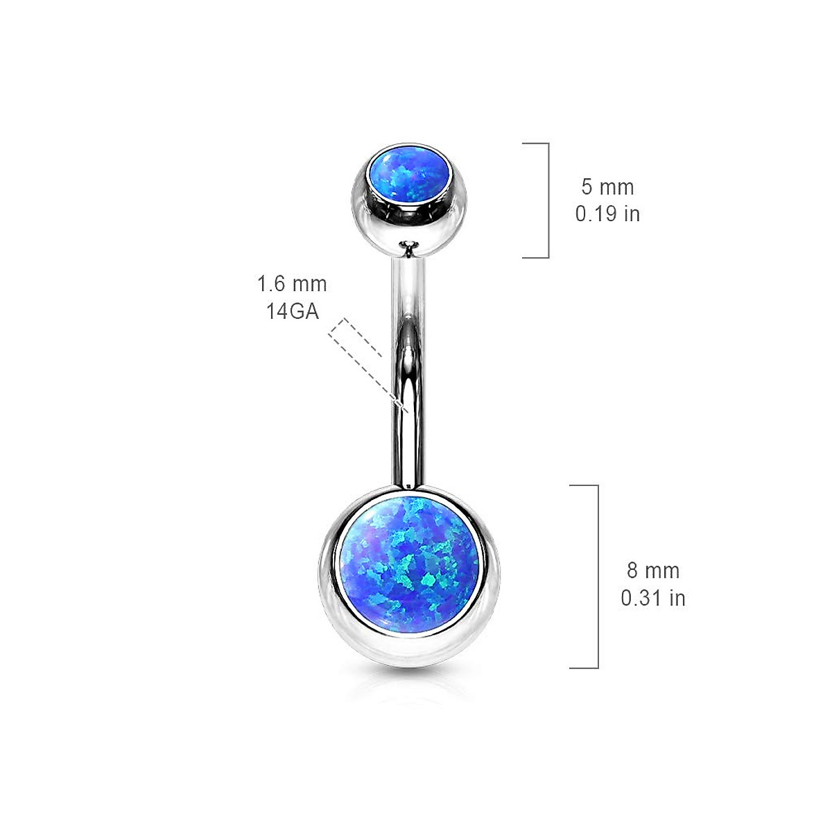 FIFTH CUE Opal Set Double Jeweled 316L Surgical Steel Naval Belly Button Ring (Opal White)
