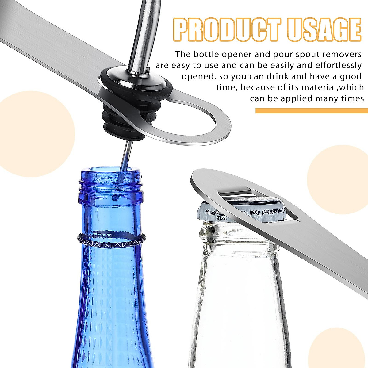 2 Pieces V Rod Bottle Opener and Pour Spout Remover Flat Metal Bar Speed Key Opener Stainless Steel Dog Bone Wine Bottle Opener for Bartenders Home Kitchen (Silver)