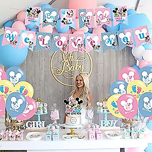 Mickey and Minnie Gender Reveal Backdrop Birthday Banner for Mickey and Minnie Gender Reveal Birthday Party Supplies Gender Reveal Photograph Background Photo Booth 5x3ft