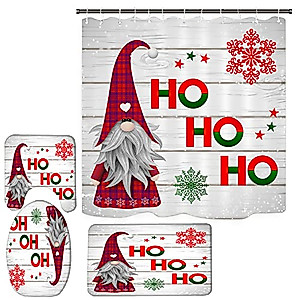 Christmas Bathroom Sets with Shower Curtain and Rugs, Christmas Gnome Shower Curtains Bathroom Set, Merry Christmas Theme Bathroom Decor (Gnome)