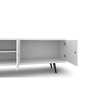 Manhattan Comfort Liberty Mid Century Modern TV Stand for Televisions up to 60 Inches, Bedroom and Living Room Entertainment Center with Storage, Shelves, and Cabinet, 63" Wide, White
