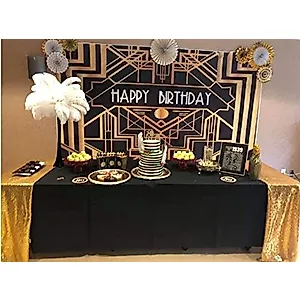 Happy Birthday Backdrop for Gatsby Birthday Party Decorations FHZON 10x7ft The Great Gatsby Photography Background Black Gold Golden Banner Party Themed Wallpaper Video Studio Shoot Props LXFH566