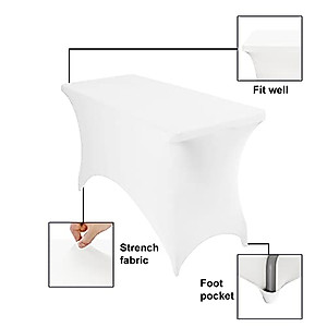 eccwai Spandex 4ft Waterproof Table Cover for Party,Wedding, Banquet, and Events(White)