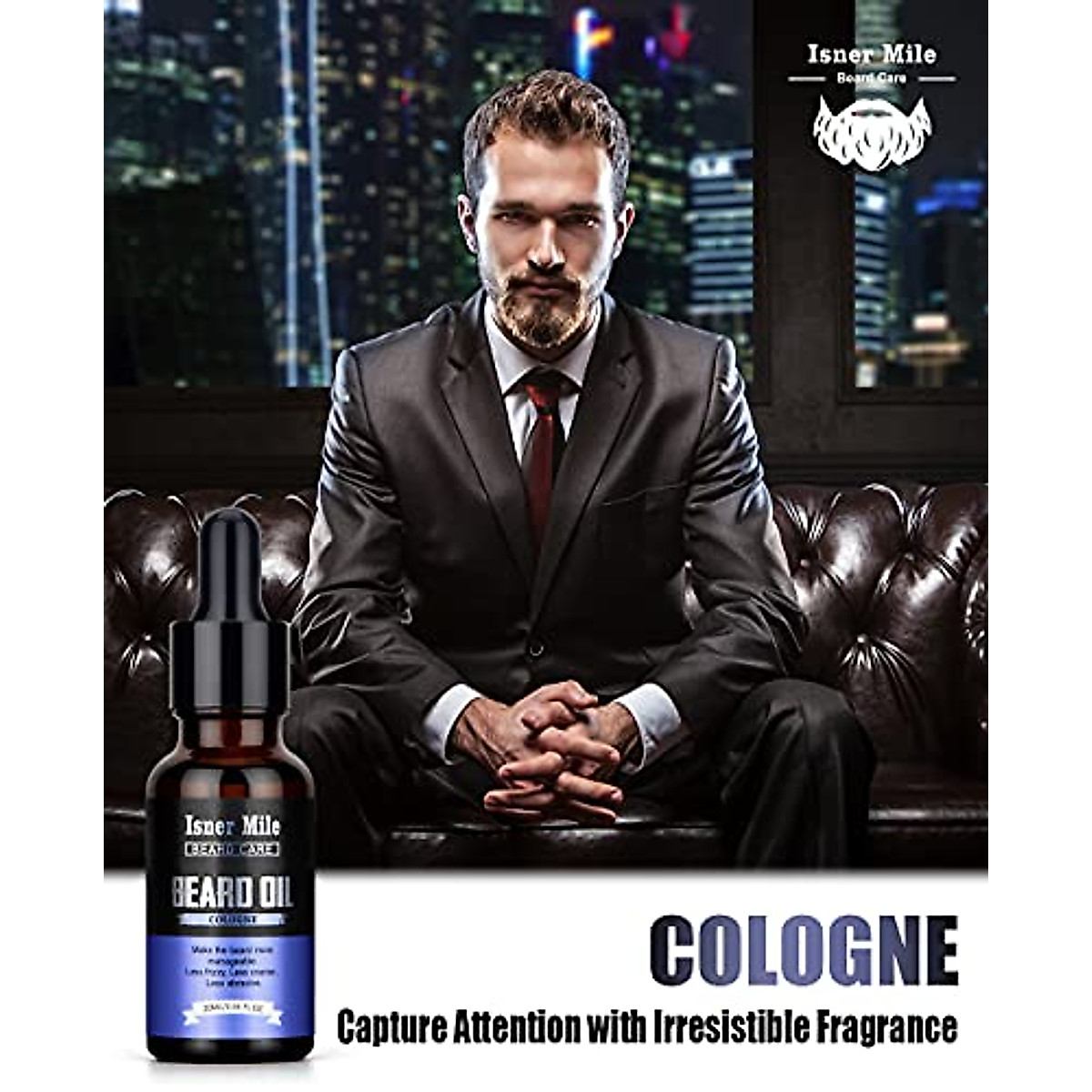 ISNER MILE Beard Oil 4 Pack, Stocking Stuffers Gifts for Him Dad Boyfriend, Mustaches Soften, Moisturize, Strength and Growth with Sandalwood, Bay Rum, Cologne, Unscented, Beard Maintenance Treatment