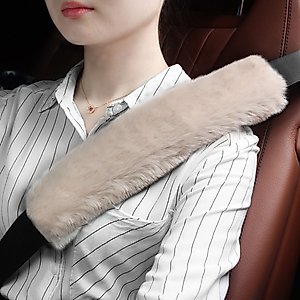 GAMPRO Seat Belt Pads Long 13 inch Faux Rex Rabbit Fur, Soft Comfortable Car Safety Seat Belt Strap Shoulder Pad for Adults and Children 2-Pack(Brown)