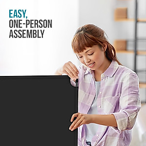 Steel-AID 50-inch Rolling Privacy Room Divider - Freestanding Office Wall Partition with Non See-Through Blackout Screen - Sturdy & Durable Iron Frame - Rolling Wheels - Black, White, Gray & Blue