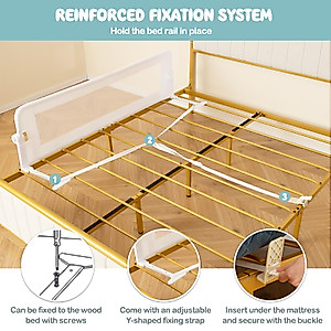 BABY JOY Double Sided Bed Rail Guard, 2 Pack, Extra Long, Swing Down for Convertible Crib, Folding Baby Safety Bedrail for Kids Twin Full Size Queen King Mattress, Rails for Toddlers (White, 60-Inch)