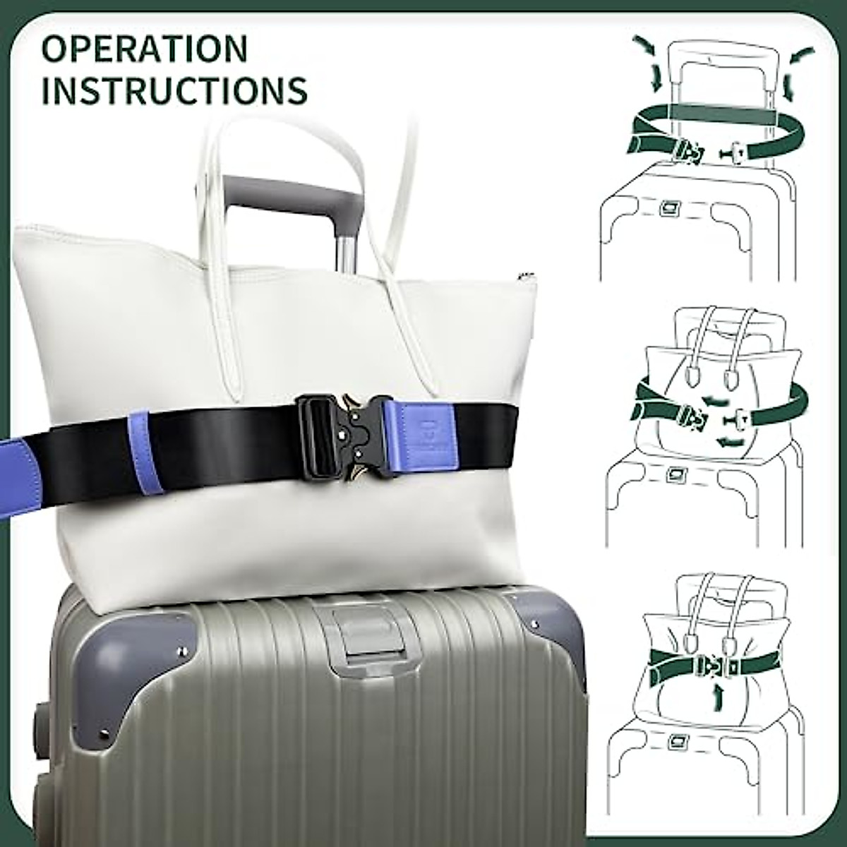 Luggage Straps for Carry On, Tuegher Add a Bag Travel Belt, Hands Free Luggage Helper, Adjustable and Stylish Belt with Metal Buckles for Second Bag, Tote, Airport Travel Accessory (Mar)