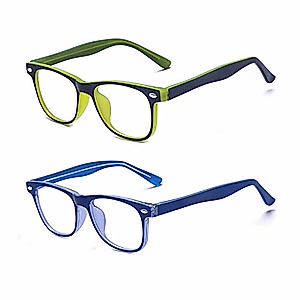 Outray 2 Pack Kids Computer Blue Light Blocking Glasses for Boys and Gilrs Age 3-12 Anti Eyestrain (Set Green+Blue, 46)