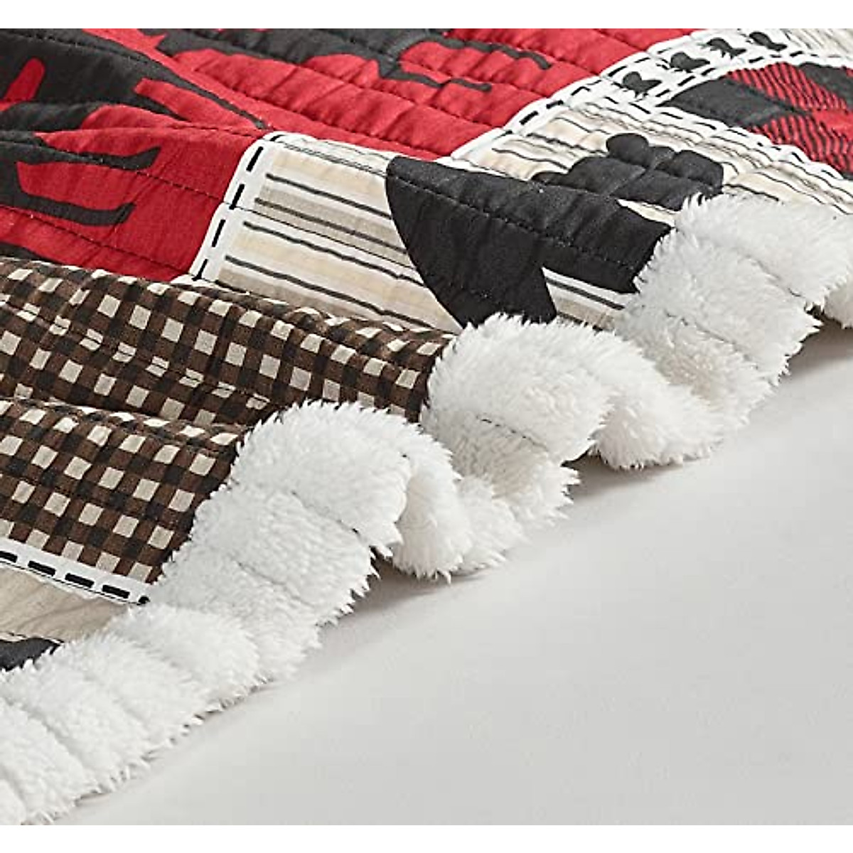 Virah Bella Quilted Lodge Life Rustic Sherpa Throw Blanket for Couch - 50" x 60" - Lightweight Throw Quilt