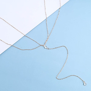 Yheakne Boho Crystal Back Chain Necklace Gold Cz Backdrop Necklace Rhinestone Bridal Back Drop Chain Body Chain Summer Beach Body Jewelry for Women