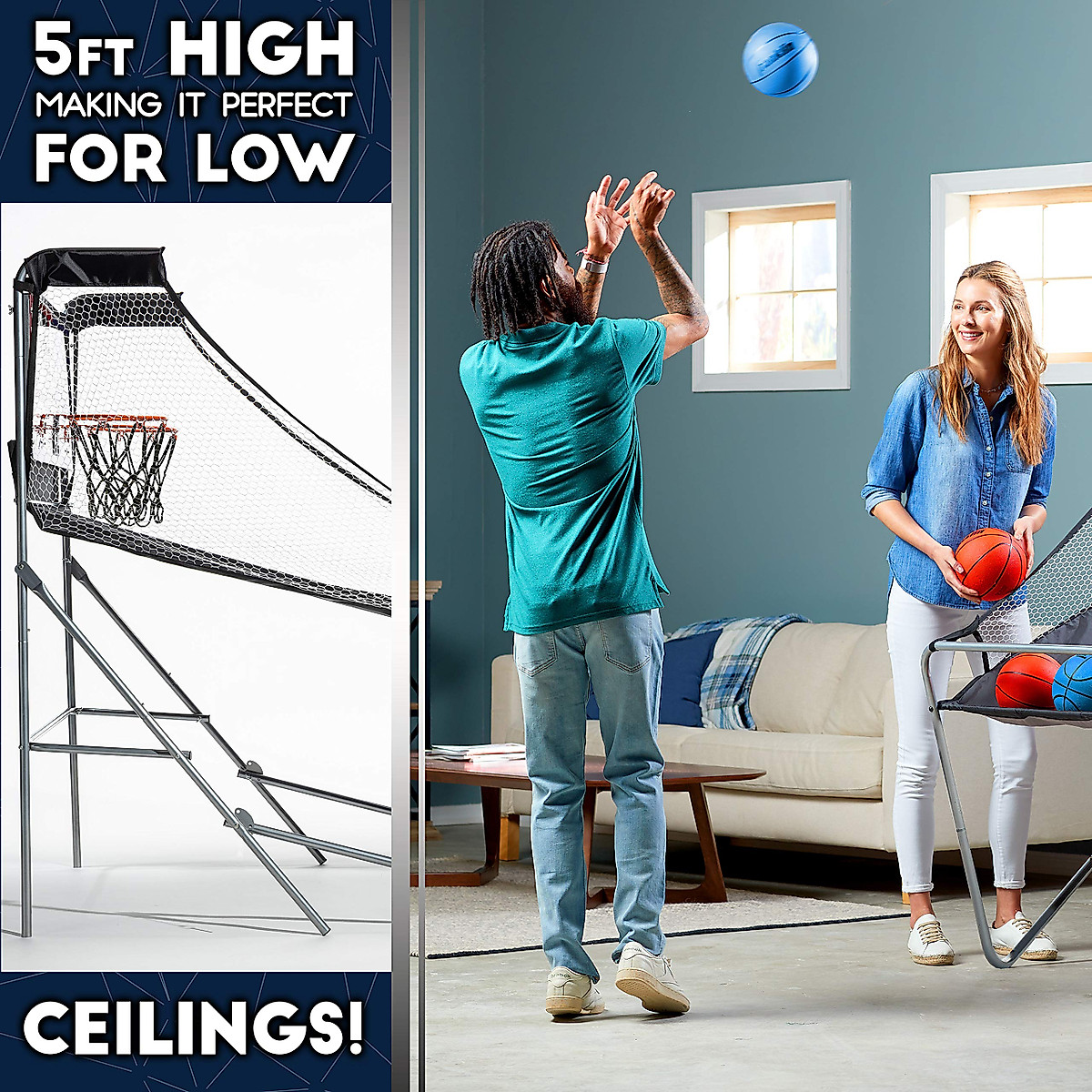 Franklin Sports Basketball Arcade Shootout - Indoor Electronic Double Basketball Hoop Game - Dual Pro Hoops Basketball Shooting with Electronic Scoreboard + (4) Basketballs - 2 Player Shooting Game