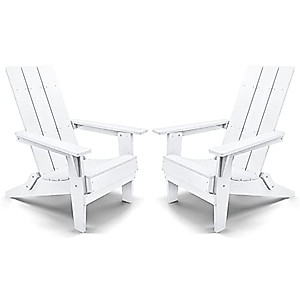 YEFU Modern Folding Adirondack Chair Set of 2 Plastic (White),1s Expand/Store Upgrade Unlocked Weather-Resistant, Poly Lumber Outdoor Chairs Stacked, Widely Used in Outside Patio, Lawn, Deck,Garden