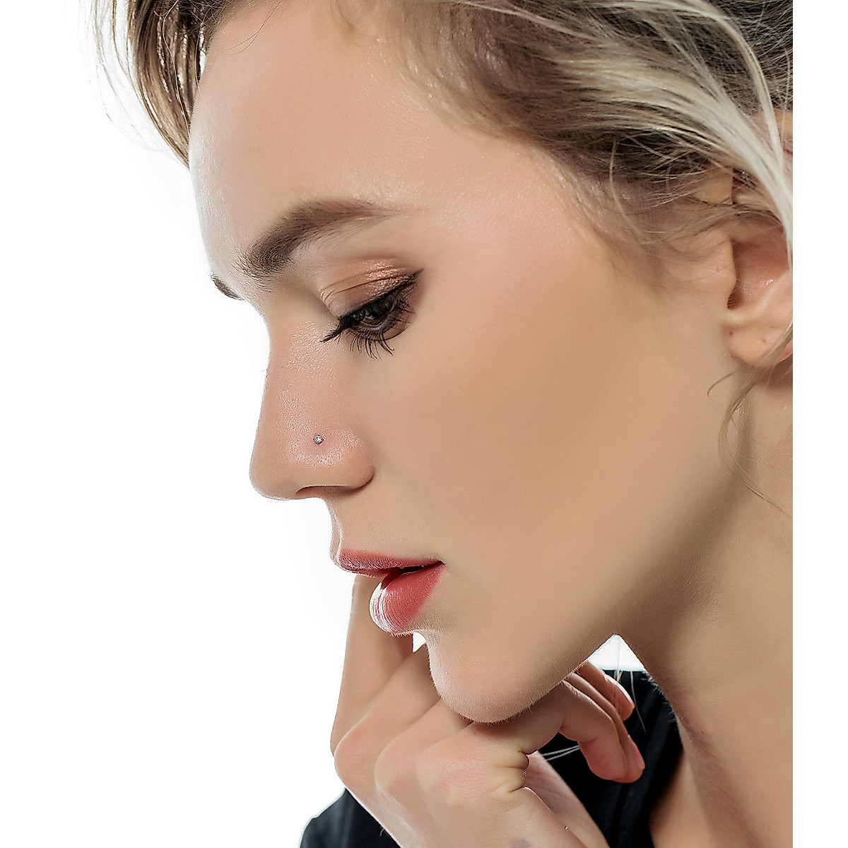 Tornito 20G 36Pcs Stainless Steel L Shaped Nose Ring CZ Nose Stud Retainer Labret Nose Piercing Jewelry (A0：36Pcs, Silver Tone) …