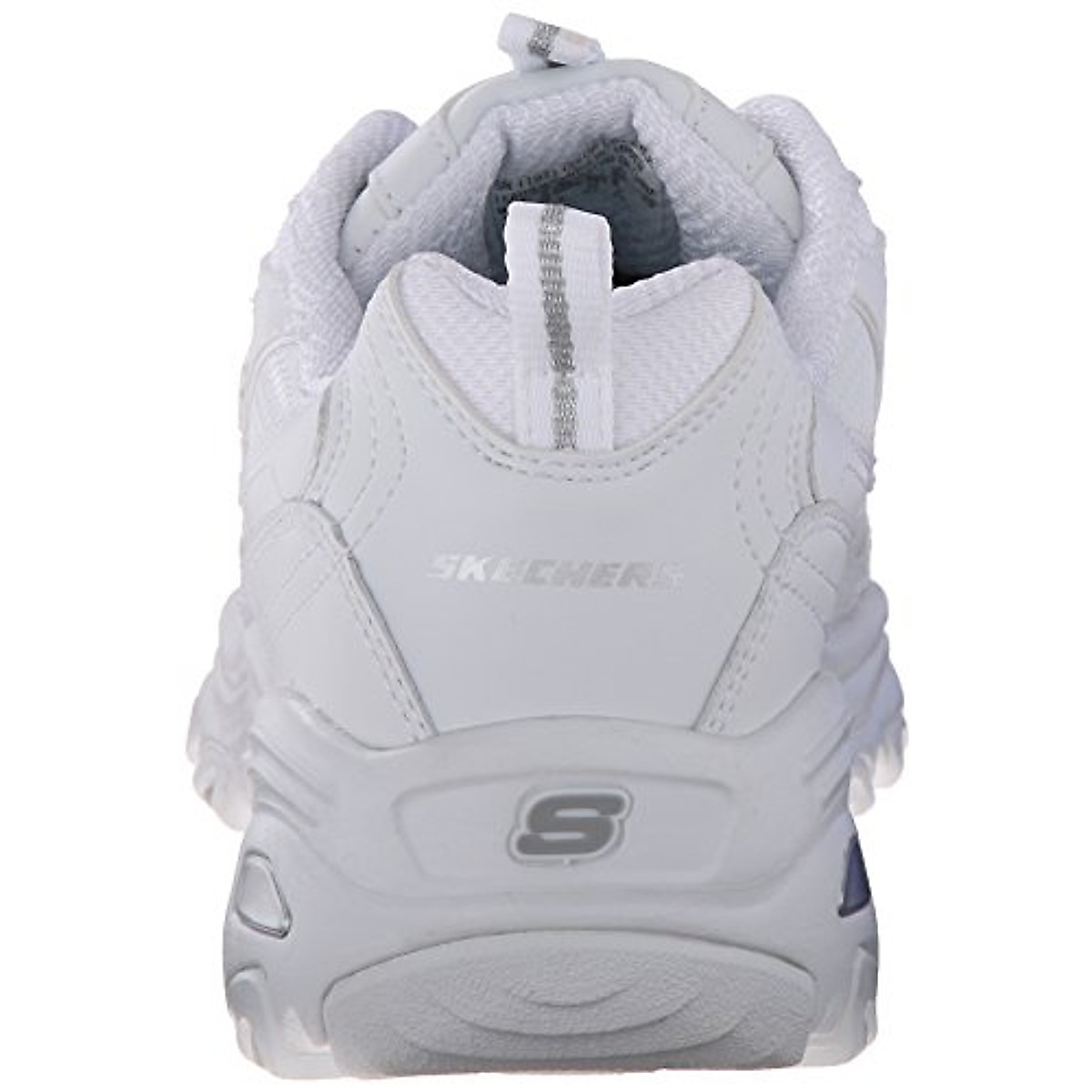 Skechers Women's D'Lites Memory Foam Lace-up Sneaker,White Silver,7 M US