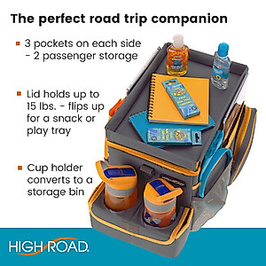 High Road CarHop Car Seat Organizer - Back Seat Organizer for Kids or Front Seat Organizer for Drivers with Cup Holders, Tray Top, Side Pockets and Soft Cooler or Storage Compartment