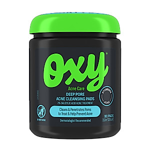 Oxy Deep Pore Acne Facial Cleansing Pads, Maximum Strength 2% Salicylic Acid Stubborn Acne Treatment, Fights Breakouts, Exfoliates, Unclogs Pores, Treats Blackheads, Dermatologist Recommended, 90 Pads