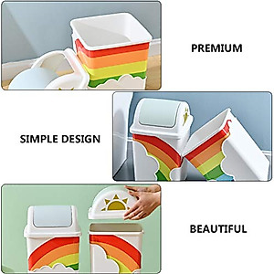 Homoyoyo Plastic Mini Trash Can with Lid Kids Room Cute Rainbow Cloud Wastebasket Desktop Tabletop Rubbish Container Garbage Bin Random Color