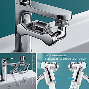 Faucet Extender, 1080° Large-Angle Rotating Robotic Arm Water Nozzle Faucet Adaptor, Universal Splash Filter Faucet with Dual-Water Outlet Modes, Kitchen Sink Aerator Sprayer