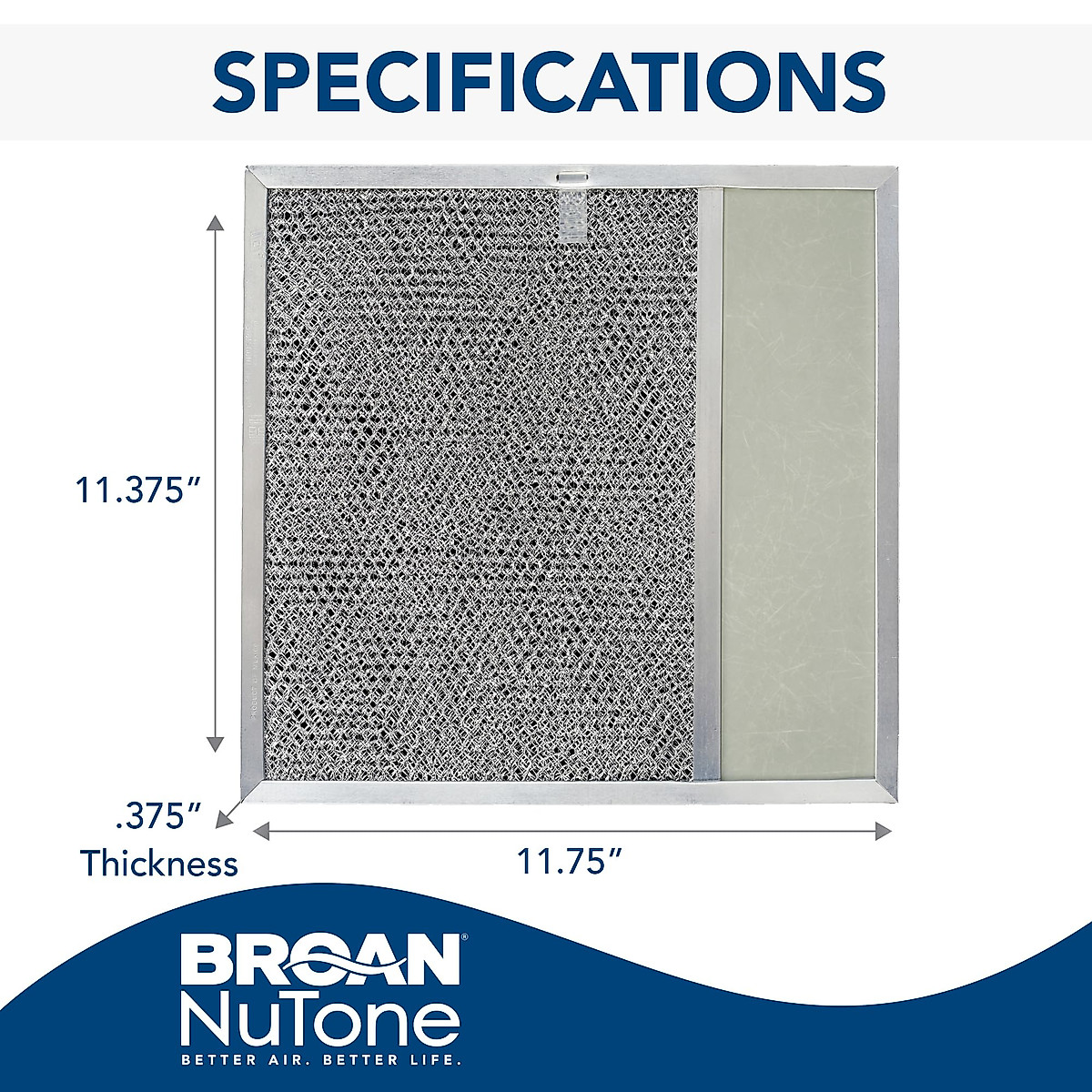 Broan-NuTone BP57 Aluminum Filter with Light Lens, Kitchen Exhaust Grease Filter, Stove Hood Vent Air Filter