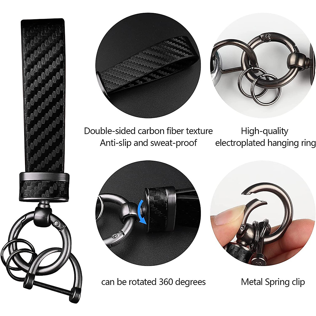 Turcee 2PCS Carbon Fiber Car Keychain Kit,Gift for Men and Women,Quick Release Spring with D-Ring Anti Lost Car Keychain Organizer