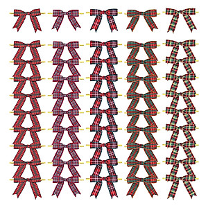 Meseey 50 Pcs Christmas Gingham Ribbon Bows with Twist Tie Red and Green Buffalo Check Premade Bows for Gift Wrapping Basket Wedding Baby Shower Brithday Party (2.5", Christmas)