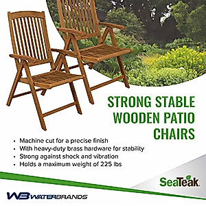 SeaTeak Avalon Multi-Position Folding Chair with Arms | Teak Folding Chair | Wooden Patio Chairs | Oiled Finish | 42" L x 23" W x 27" H