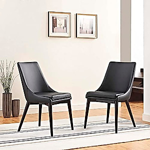 Modway Viscount Mid-Century Modern Faux Leather Upholstered Two Dining Chairs in Black