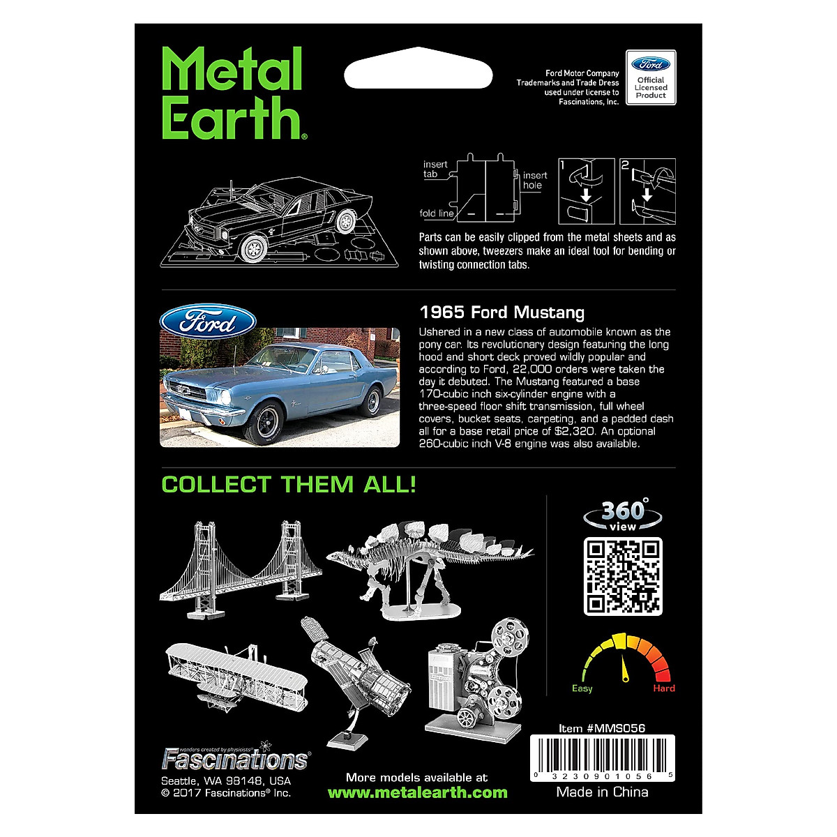 Fascinations Metal Earth 1965 Ford Mustang 3D Metal Model Kit Bundle with Tweezers