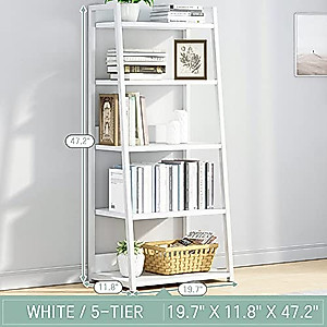 IOTXY 5 Tier Open Bookshelf - Steel and Wood Display Stand, 50CM Width Floor-Standing Bookcase, White