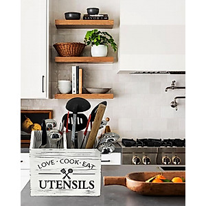 GIFTAYA Wood Utensil Holder for Kitchen Countertop | Farmhouse Kitchen Decor for Flatware | Utensil Caddy with 2 Compartments | Rustic Utensil Organizer for Kitchen (2 Compartments)