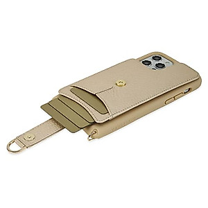 Vaultskin VICTORIA iPhone 13 Pro Leather Wallet Case and Card Holder, Crossbody Strap Purse for Women (Champagne - Chain & Leather Strap, iPhone 13 Pro)