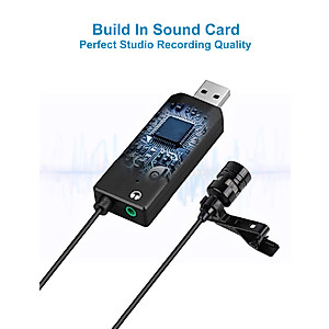 Fifine USB Lavalier Lapel Microphone, Clip-on Cardioid Condenser Computer Mic Plug and Play USB Microphone with Sound Card for PC and Mac-K053