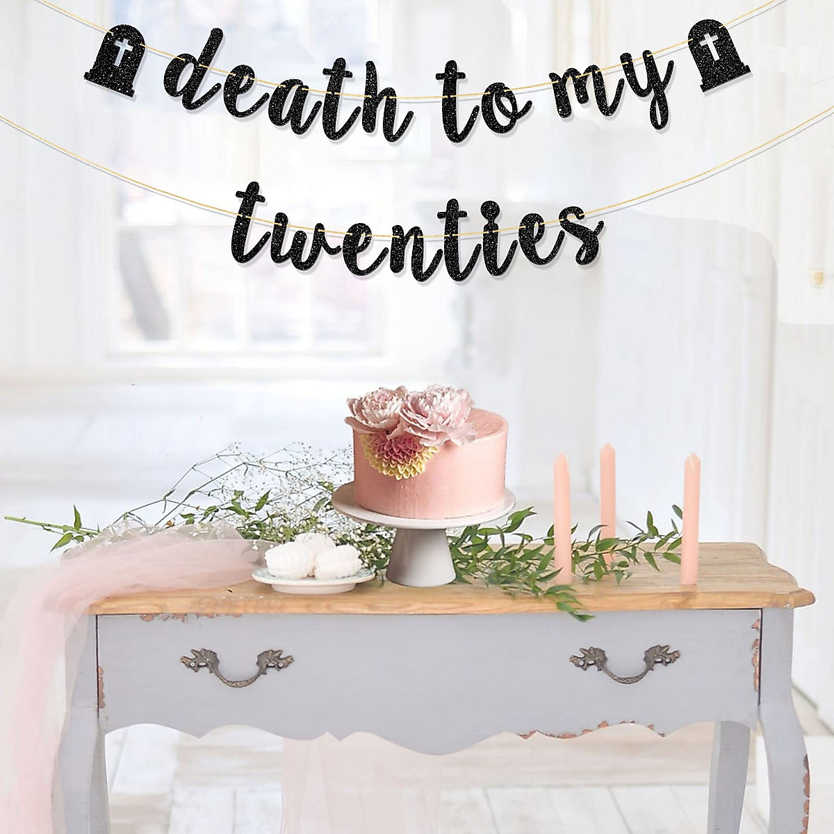 RoadSea Death to My Twenties Banner - Happy 30th Birthday Party Garland Supplies - Cheers to 30 Years - Funeral for My Youth 30th Birthday Party Decorations - Black Glitter