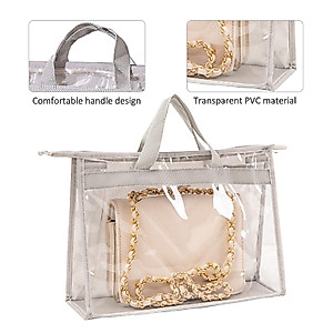 Regilt 3 PCS Transparent Handbag Storage Organizer Space-Saving Dust Cover Bag Dust-Proof Purse Storage Bag with Zipper and Handle (Grey, 3)