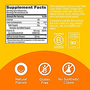 OLLY Hello Happy Gummy Worms, Mood Balance Support, Vitamin D, Saffron, Adult Chewable Supplement, Tropical Zing - 60 Count