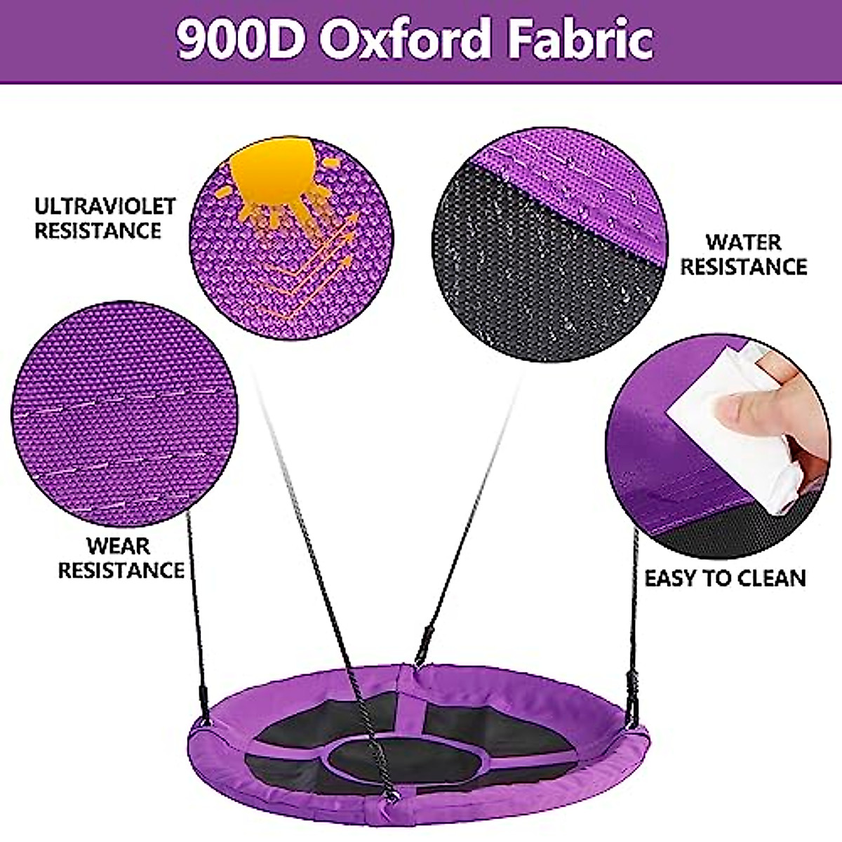 SUPER DEAL 40 Inch Purple Saucer Tree Swing Set for Kids Adults 800lb Weight Capacity Waterproof Flying Swing Seat Textilene Fabric with Adjustable Hanging Ropes for Outdoor Playground, Backyard