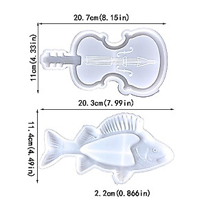 Bobuluo Violin Shaped & Fish Shaped Storage Tray Mold White Storage Tray Silicone Molds DIY Epoxy Resin Mold for Candle Making Clay Resin Epoxy Crafting Projects