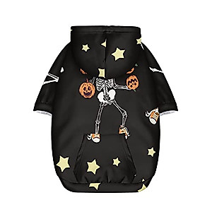 DDFS Black Winter Dog Clothes Skeleton Pumpkin Pattern Classic Vibrant Soft Cute Comfy Elastic Doggie Halloween Party Coat Pet Daily Outerwear with Pocket Small Size(S)