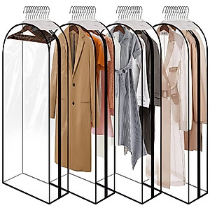 ECOMAID 60" Clear Garment Bags for Hanging Clothes, Garment Bags for Storage with Smooth Side Zipper 10" Gusseted Waterproof Garment Bags for Shirts, Coats, Dresses, Suits,4 Pack