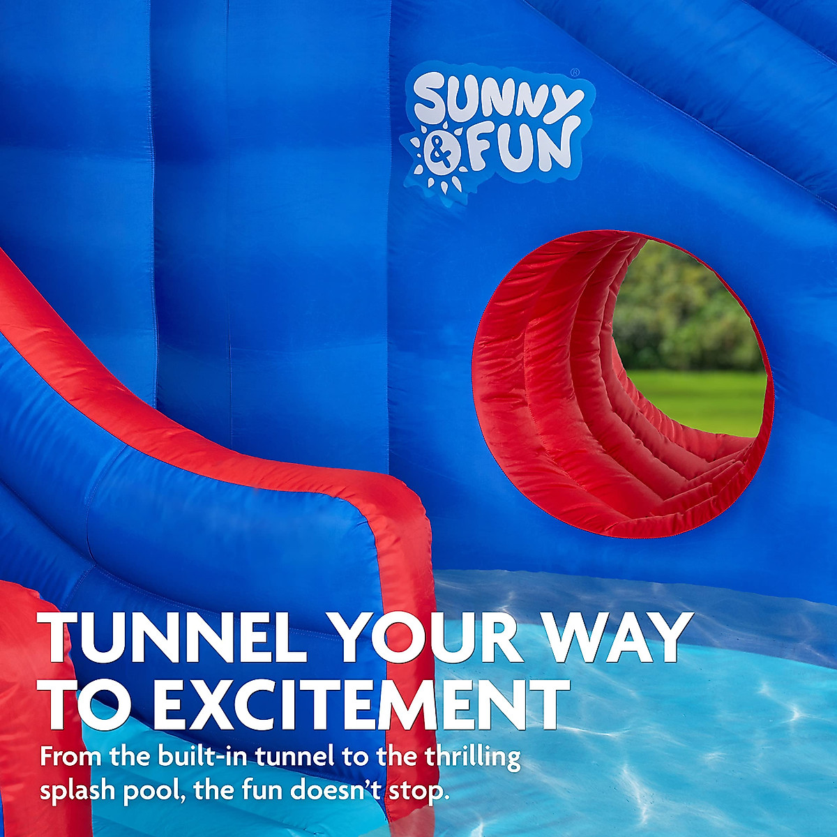 Sunny & Fun Deluxe Adventure Inflatable Water Slide Park – Heavy-Duty for Outdoor Fun - Climbing Wall, 2 Slides & Splash Pool – Easy to Set Up & Inflate with Included Air Pump & Carrying Case
