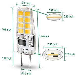 LEKE G8 Bulb Warm White 3W G8 LED Bulb Equivalent to G8 Halogen Bulb 20W-25W Dimmable G8 Light Bulb 3000k, AC 110v/120v/130v(6 Pack)