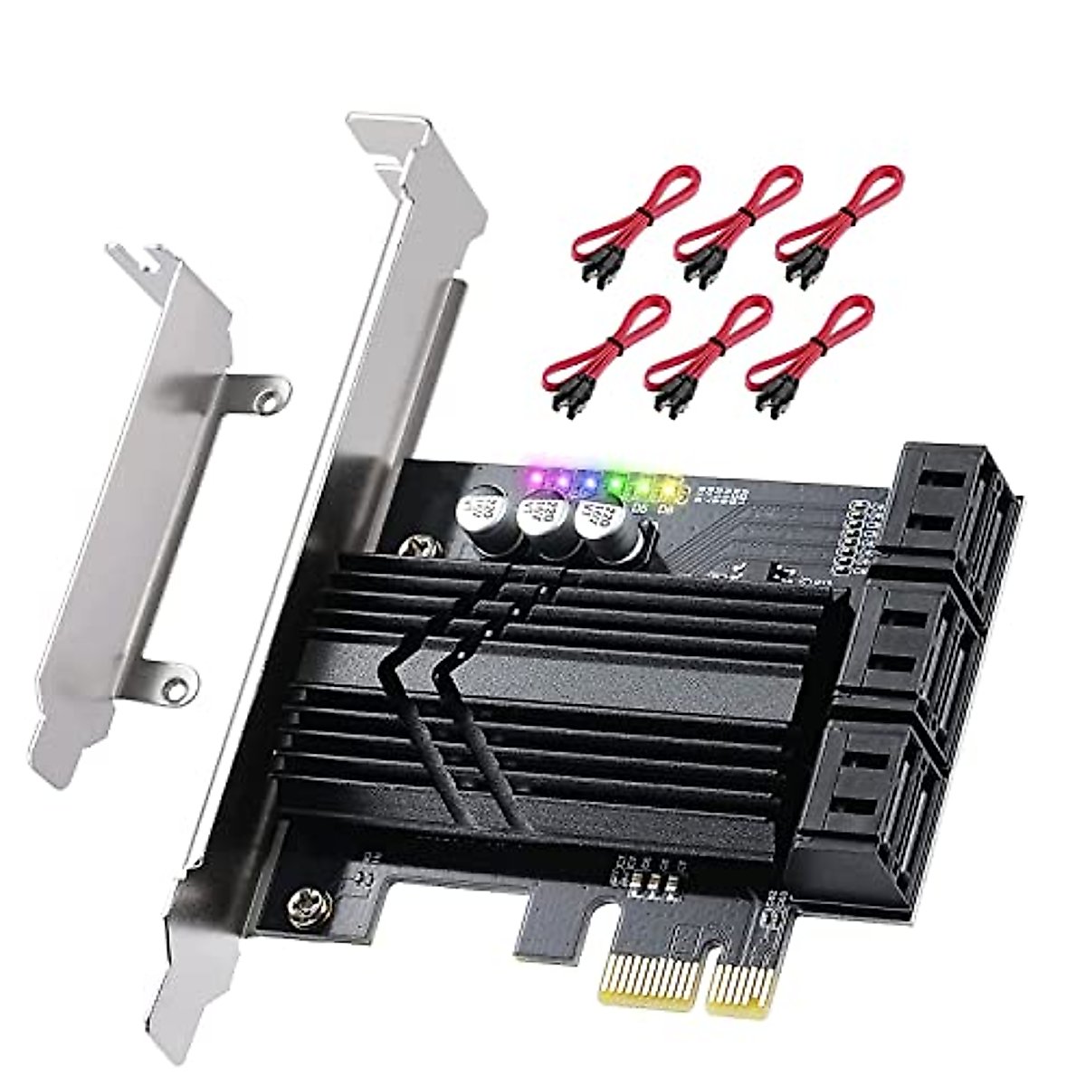 PCIe x1 SATA Card 6 Port, SATA 3.0 Controller Expansion Card with 6 SATA Cables & Low Profile Bracket,SATA III PCIE Gen3 Adapter(6Gbps) ASM1166 Chip, Plug and Play on Windows, MAC OS, Linux System